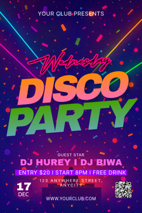 Purple Modern & Minimal Wednesday Disco Party Poster Template ...