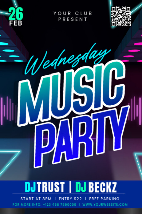 Purple Modern & Minimal Wednesday Music Party Poster Template ...