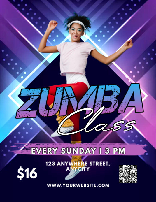 Purple Modern & Minimal Zumba Classes Pamflet (letter As) Template ...