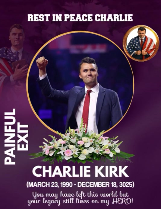 Purple Modern & Minimal Charlie Kirk Memorial Flyer (us Letter) Templat ...
