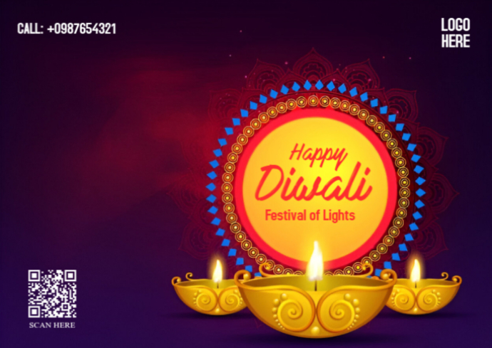 Purple Modern & Minimal Diwali Postcard Template | PosterMyWall