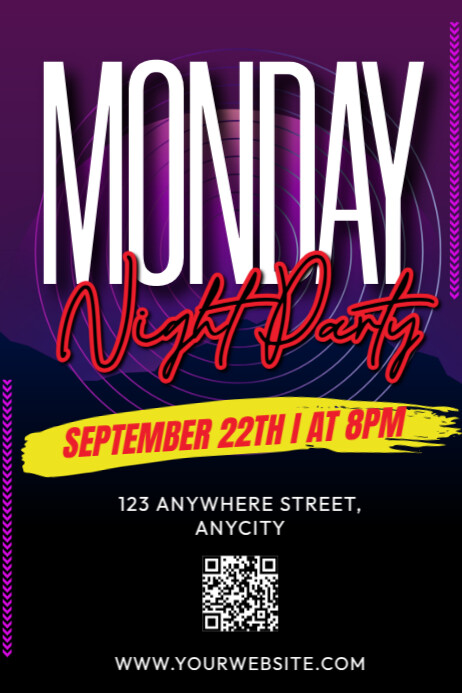 Purple Modern & Minimal Monday Night Party Poster Template | PosterMyWall