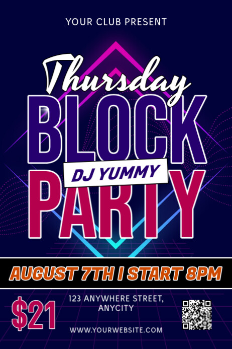 Plantilla de Purple Modern & Minimal Thursday Block Party Poster ...