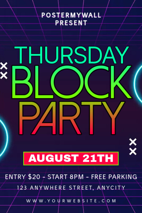 Purple Modern & Minimal Thursday Block Party Poster Template | PosterMyWall