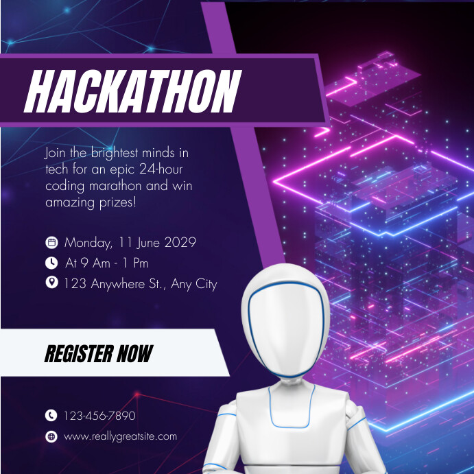 Purple Modern Hackathon Facebook Post Template | PosterMyWall