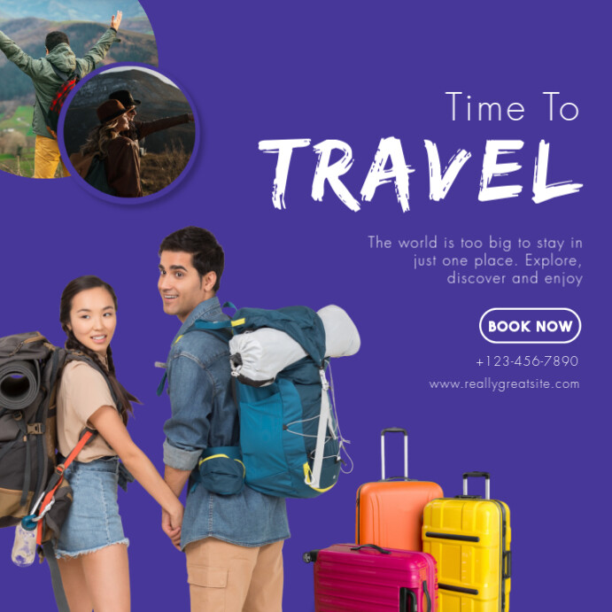 Purple Modern Travel Facebook Post Template | PosterMyWall
