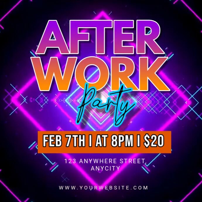 Purple Neon After Work Party Pos Instagram Template | PosterMyWall