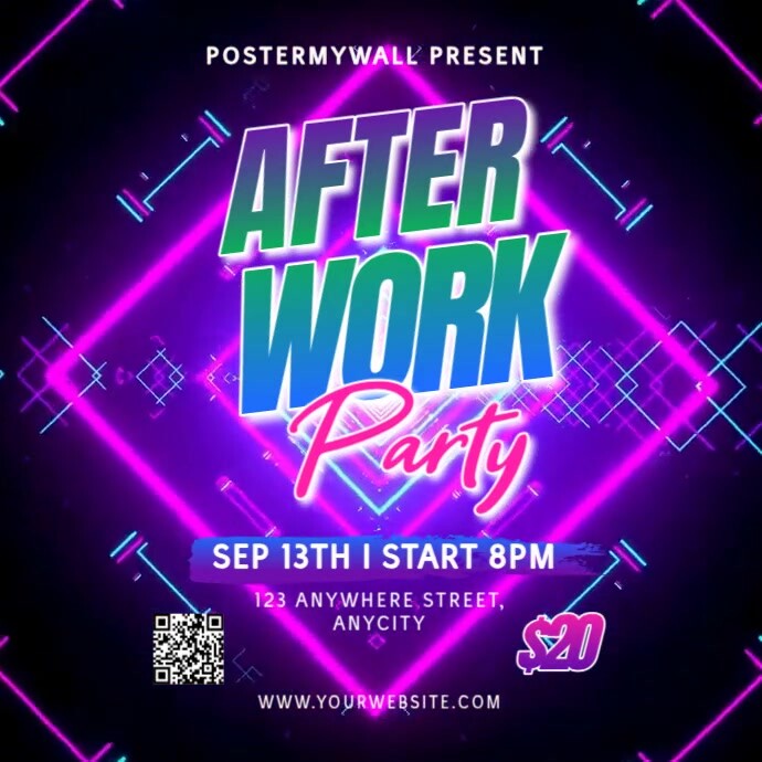 Purple Neon After Work Party Pos Instagram Template | PosterMyWall