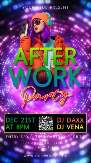 Purple Neon After Work Party Reel Instagram Template | PosterMyWall