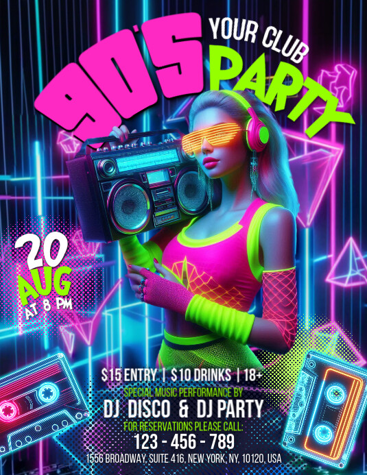 Copy of Purple Neon Back To 90's Flyer (us Letter) | PosterMyWall