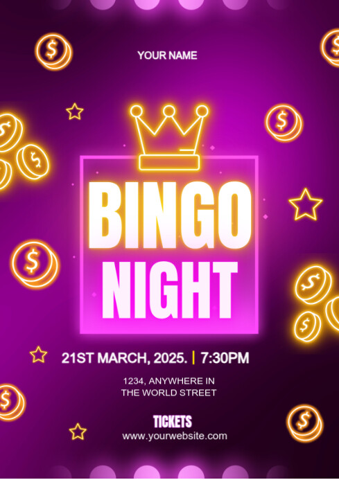 Purple Neon Bingo Night A4 Template | PosterMyWall