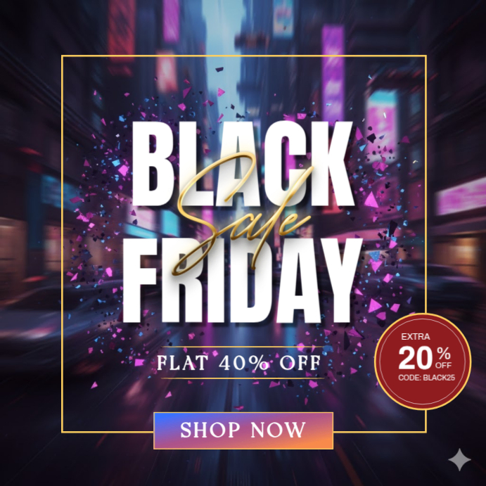 Purple Neon Black Friday Sale Discount Ad Flyer Instagram Post Template ...