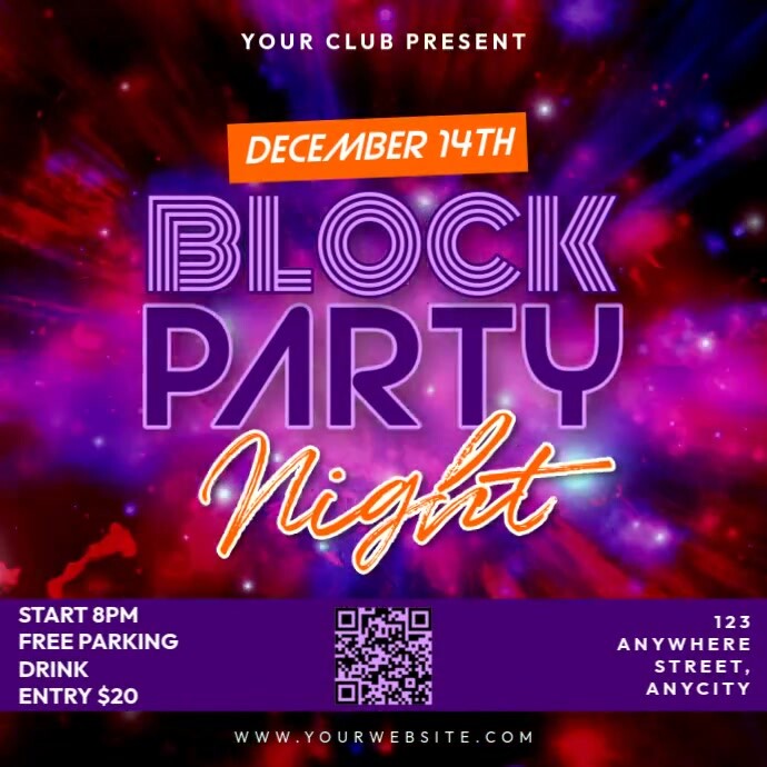 Plantilla de Purple Neon Block Party Night Pos Instagram | PosterMyWall