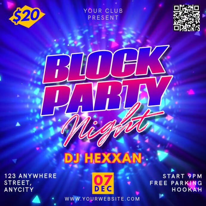Copy of Purple Neon Block Party Night Pos Instagram | PosterMyWall
