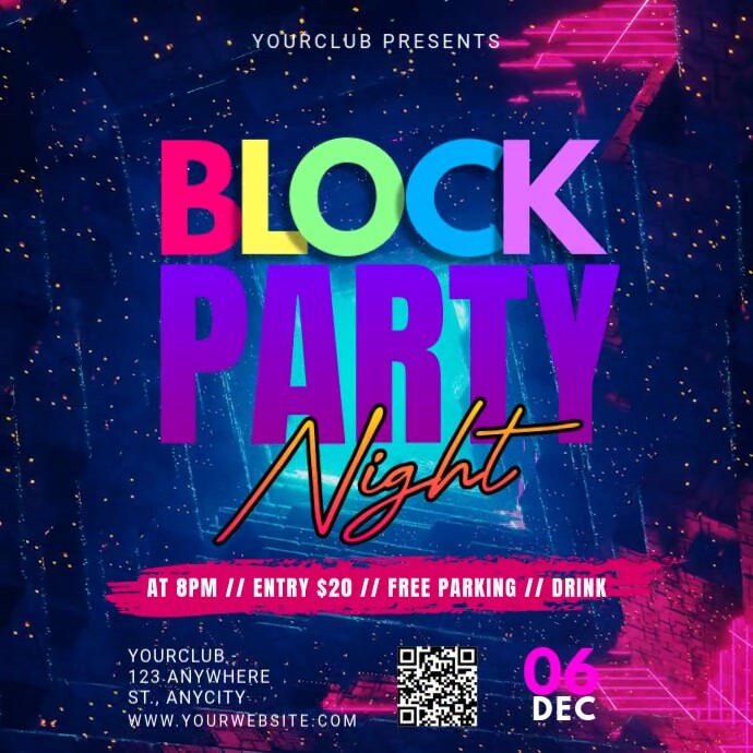 Purple Neon Block Party Night Pos Instagram Template | PosterMyWall
