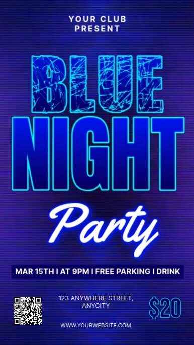 Purple Neon Blue Night Party Tampilan Digital (9:16) เทมเพลต | PosterMyWall