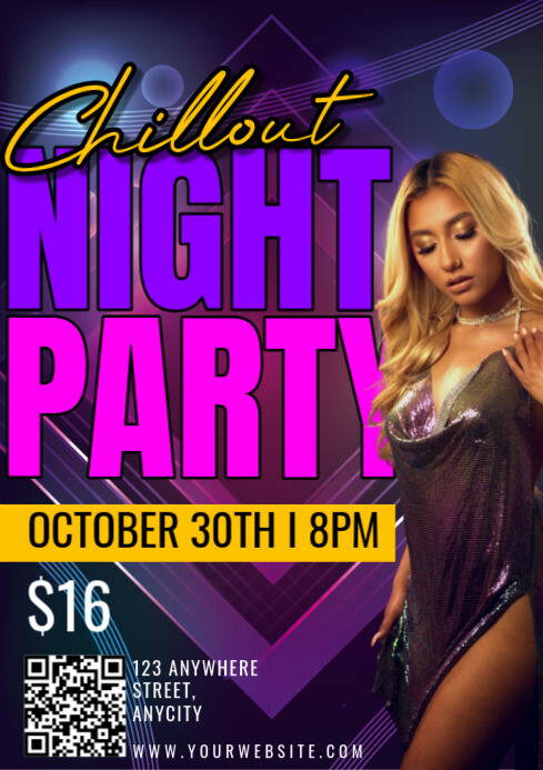 Plantilla de Purple Neon Chillout Night Party A2 | PosterMyWall