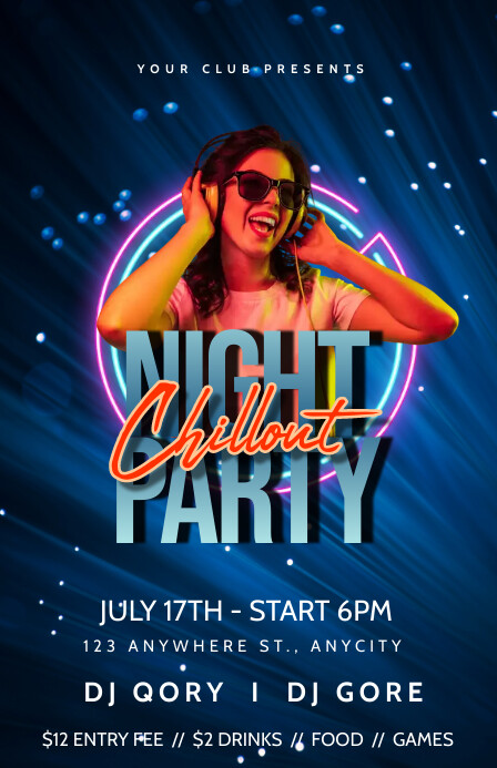 Purple Neon Chillout Night Party Tabloid Template | PosterMyWall