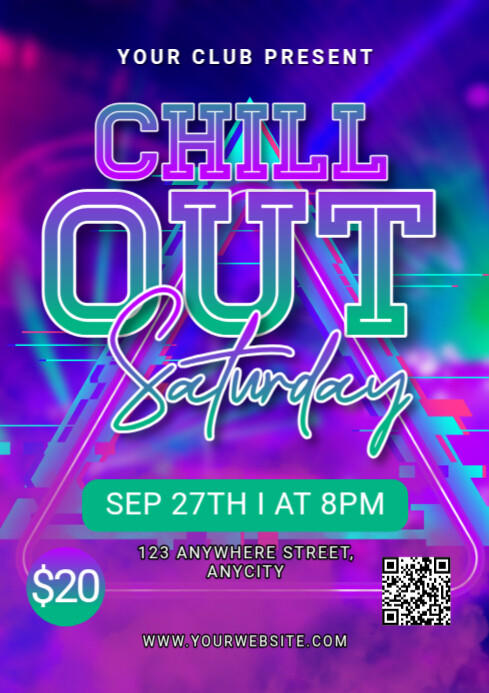 Purple Neon Chillout Saturday A4 Template | PosterMyWall