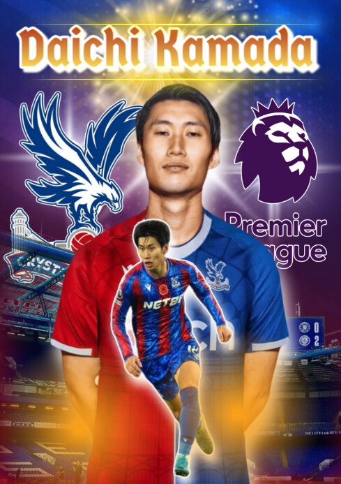 Copy of Purple Neon Daichi Kamada Crystal Palace Football Player A4 | PosterMyWall