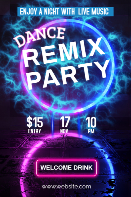 Purple Neon Dance Remix Party Poster Template | PosterMyWall