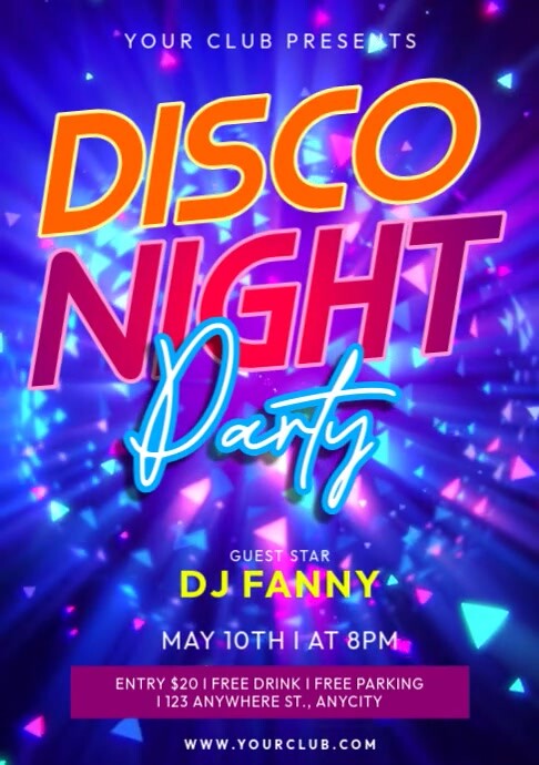 Purple Neon Disco Night Party A2 Template | PosterMyWall