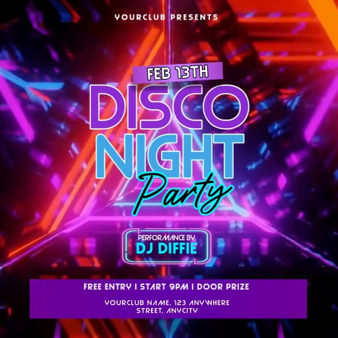 Purple Neon Disco Night Party Pos Instagram Template | PosterMyWall