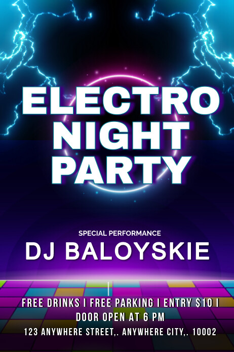 Plantilla de Purple Neon Electro Night Party Poster | PosterMyWall