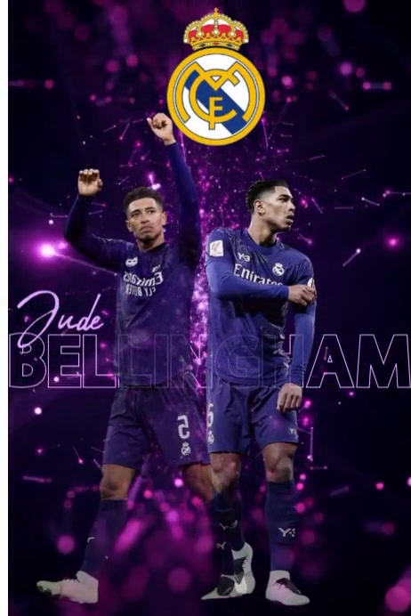 Purple Neon Football Club Real Madrid Jude Bellingham Poster Template ...