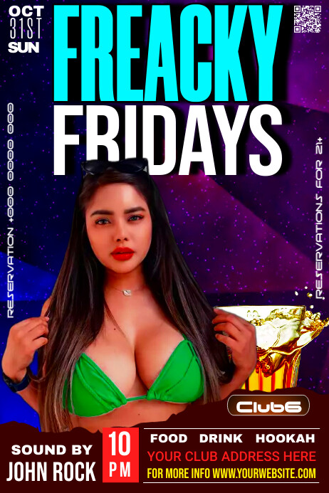 Purple Neon Freaky Friday Night Club Party Ad Template | PosterMyWall
