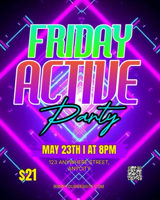 Plantilla de Purple Neon Friday Active Party Instagram Portrait ...