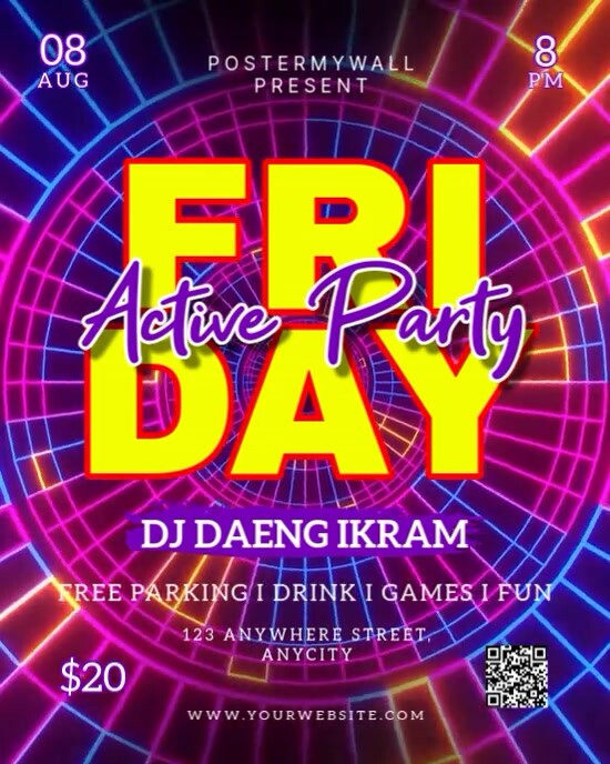 Copy of Purple Neon Friday Active Party Instagram Portrait | PosterMyWall