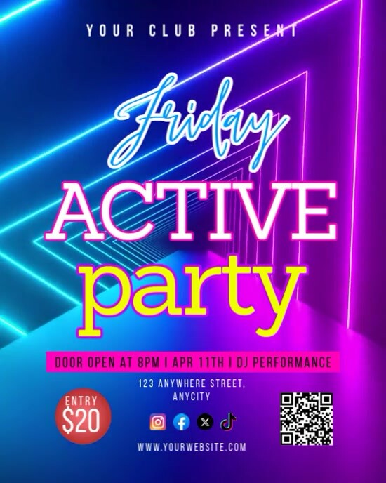 Modèle Purple Neon Friday Active Party Instagram Portrait | PosterMyWall