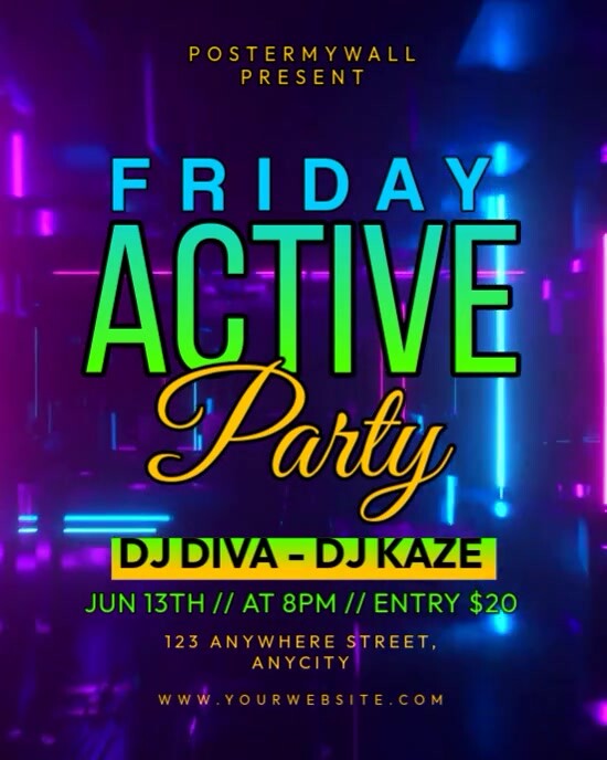 Copy of Purple Neon Friday Active Party Instagram Portrait | PosterMyWall