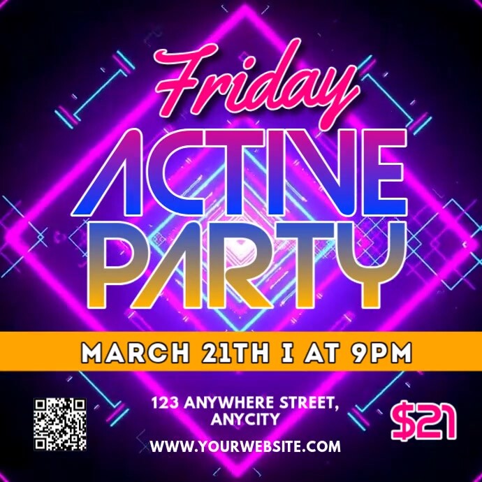 Copy of Purple Neon Friday Active Party Pos Instagram | PosterMyWall