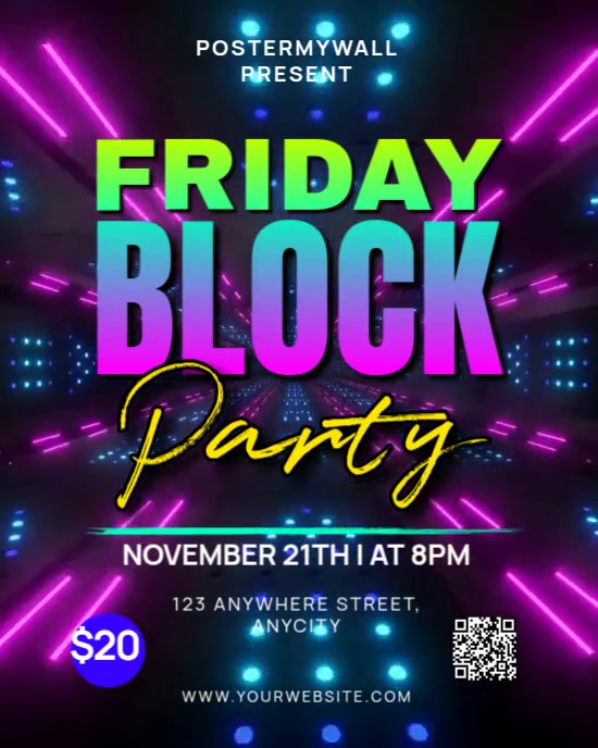 Plantilla de Purple Neon Friday Block Party Instagram Portrait ...