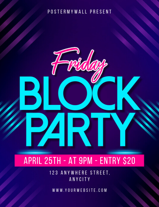 Modèle Purple Neon Friday Block Party Pamflet (letter As) | PosterMyWall