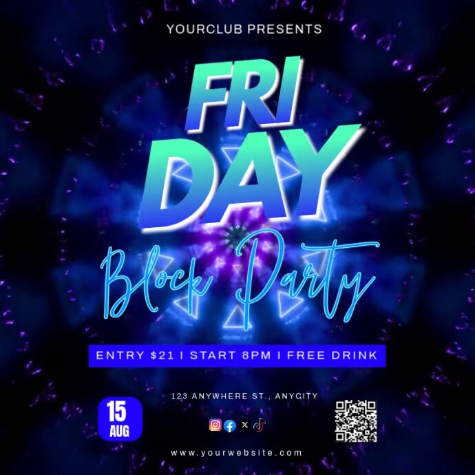 Purple Neon Friday Block Party Pos Instagram Template | PosterMyWall