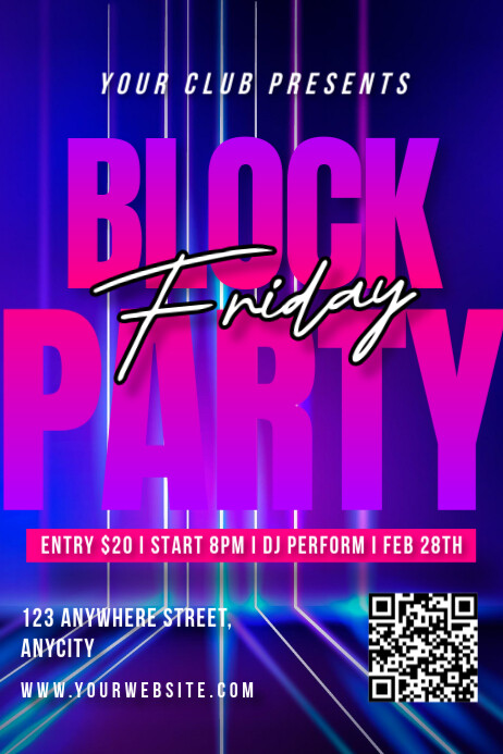 Copy of Purple Neon Friday Block Party Poster | PosterMyWall