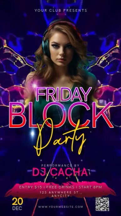 Plantilla de Purple Neon Friday Block Party Reel Instagram | PosterMyWall