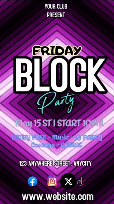 Purple Neon Friday Block Party Reel Instagram Template | PosterMyWall