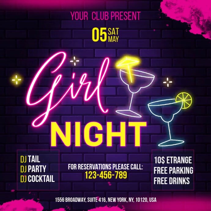 Copy of Purple Neon Girl Night Instagram Post | PosterMyWall