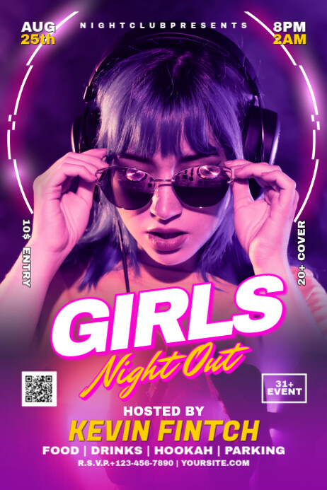 Purple Neon Girls Night Out Poster Banner 4' × 6' Template | PosterMyWall