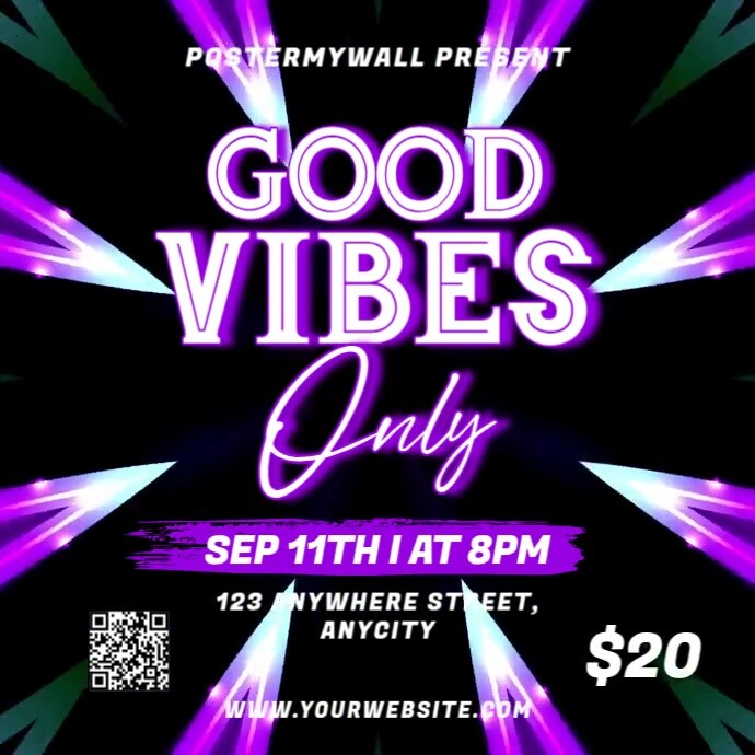 Purple Neon Good Vibes Only Pos Instagram Template | PosterMyWall