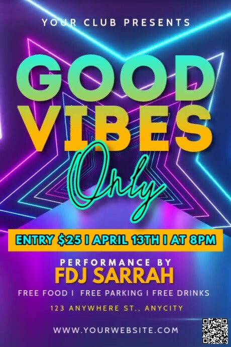 Purple Neon Good Vibes Only Poster Template | PosterMyWall