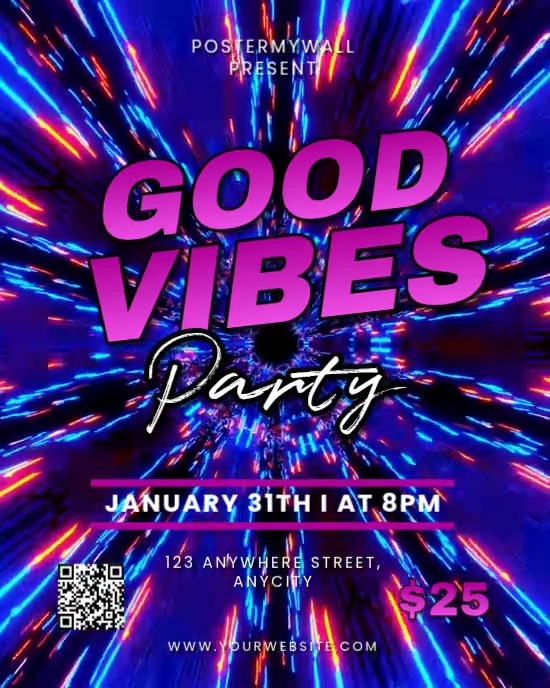 Purple Neon Good Vibes Party Instagram Portrait Template | PosterMyWall