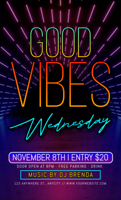 Purple Neon Good Vibes Party Legal As Template | PosterMyWall