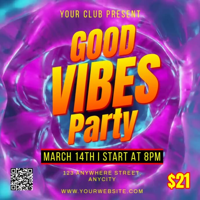 Purple Neon Good Vibes Party Pos Instagram Template | PosterMyWall