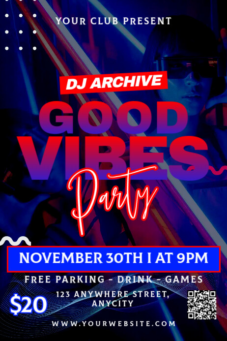 Purple Neon Good Vibes Party Poster Template | PosterMyWall
