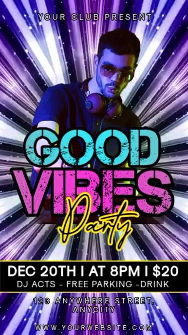 Purple Neon Good Vibes Party Reel Instagram Template | PosterMyWall